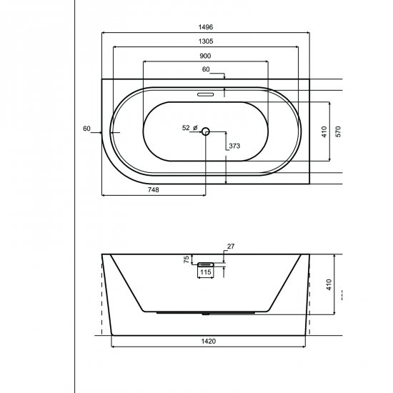 BESCO Wanna wolnostojąca przyścienna AVITA A-LINE prawa 150x75 syfon ...