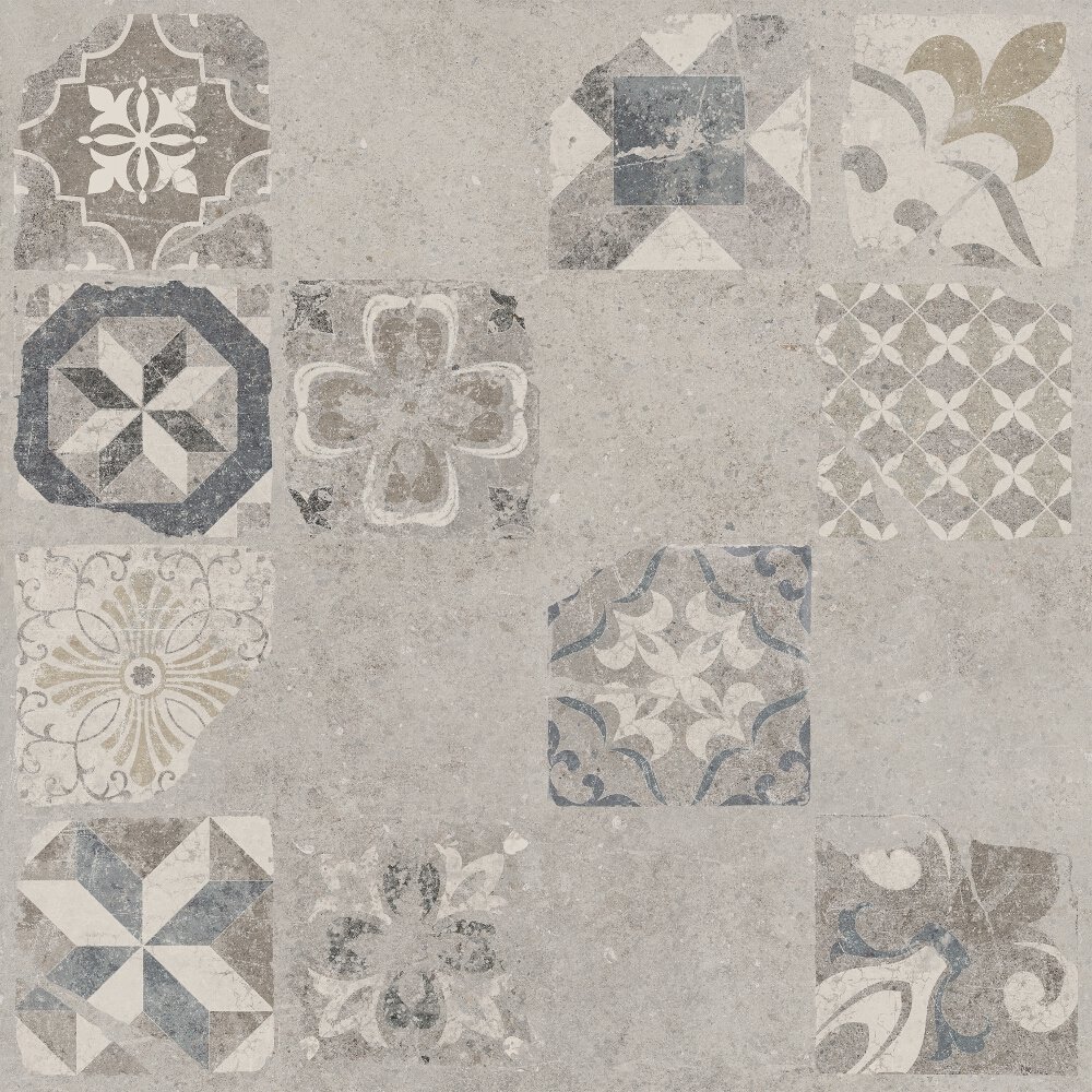 Gres szkliwiony VITORIA light grey patchwork mat 59,3x59,3 gat. II ...